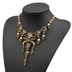 LZHLQ Jewelry Fashion Multi-Level Pirate Skull Tassel Charm Necklace Collar Bib for Women Horror Necklace Punk