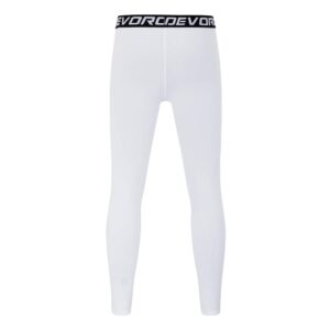 DEVOROPA Youth Boys' Compression Leggings Sports Tights Fleece Lined Thermal Base Layer Pants White L