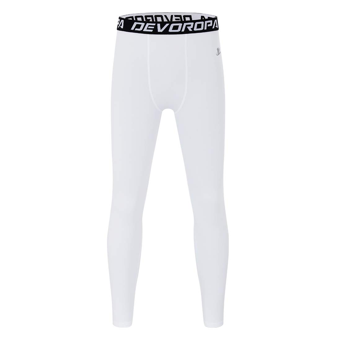 DEVOROPA Youth Boys' Compression Leggings Sports Tights Fleece Lined Thermal Base Layer Pants White L