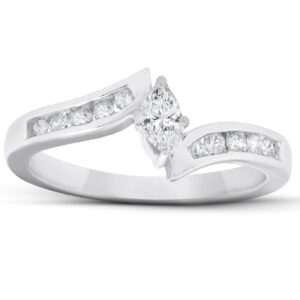 1/2 Ct Marquise Diamond Engagement Trio Wedding Ring Set 10k White Gold - Size 7.5