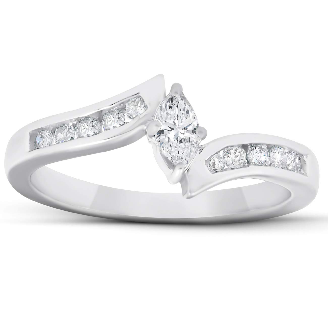 1/2 Ct Marquise Diamond Engagement Trio Wedding Ring Set 10k White Gold - Size 7.5