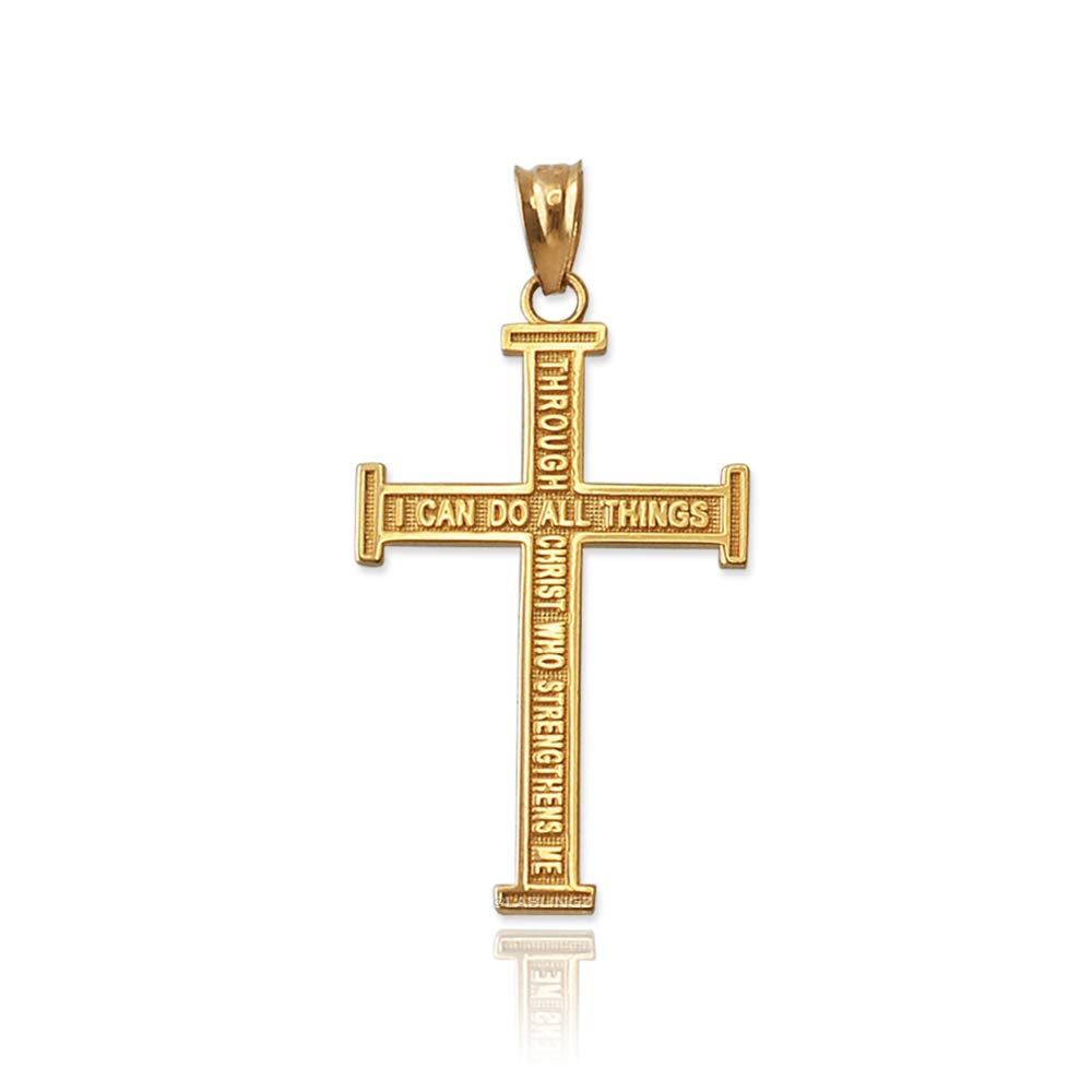 LA BLINGZ Yellow Gold Reversible Christian Cross Pendant Necklace (Pendant only)