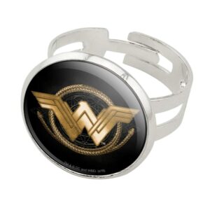 graphics & more wonder woman movie golden lasso logo silver plated adjustable novelty ring