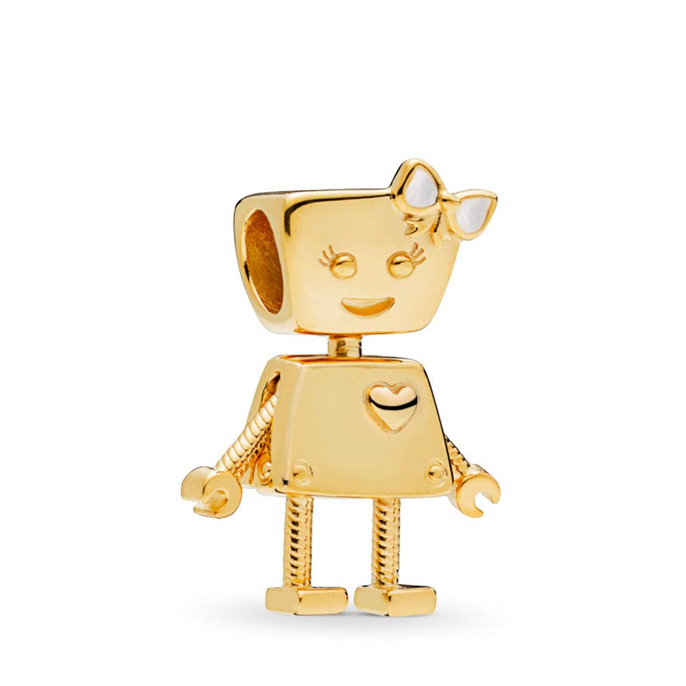 MiniJewelry Little Bella Robot Bot Charm fits Pandora Moments Bracelets Women Sterling Silver Gold