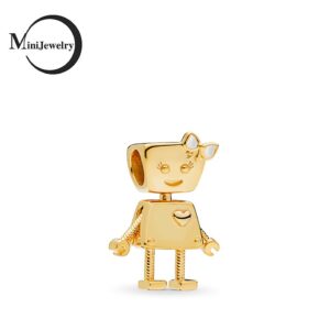 MiniJewelry Little Bella Robot Bot Charm fits Pandora Moments Bracelets Women Sterling Silver Gold