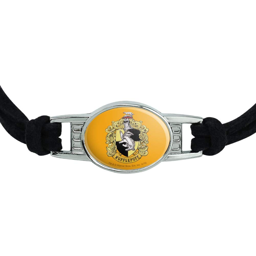 GRAPHICS & MORE Harry Potter Hufflepuff Painted Crest Novelty Suede Leather Metal Bracelet - Black