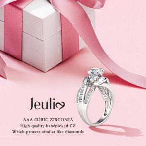 Jeulia Three Stone Round Cut Sterling Silver Ring Intertwined Engagement Rings for Women Cubic Zirconia Diamond Crossover Statement Ring Set Anniversary Promise Bridal Set with Gift Box (7)