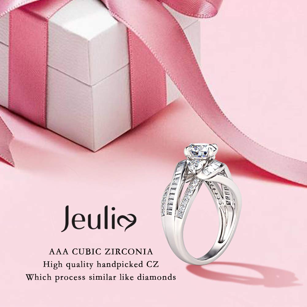 Jeulia Three Stone Round Cut Sterling Silver Ring Intertwined Engagement Rings for Women Cubic Zirconia Diamond Crossover Statement Ring Set Anniversary Promise Bridal Set with Gift Box (7)