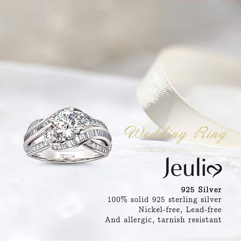 Jeulia Three Stone Round Cut Sterling Silver Ring Intertwined Engagement Rings for Women Cubic Zirconia Diamond Crossover Statement Ring Set Anniversary Promise Bridal Set with Gift Box (7)