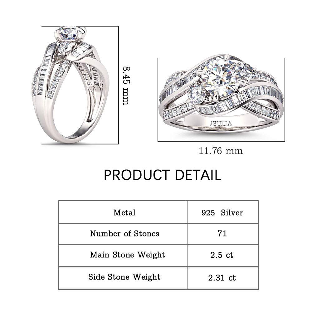 Jeulia Three Stone Round Cut Sterling Silver Ring Intertwined Engagement Rings for Women Cubic Zirconia Diamond Crossover Statement Ring Set Anniversary Promise Bridal Set with Gift Box (7)