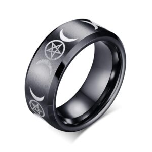 pj jewelry 8mm tungsten carbide wicca pagan triple moon goddess wedding bands engagement ring for men women