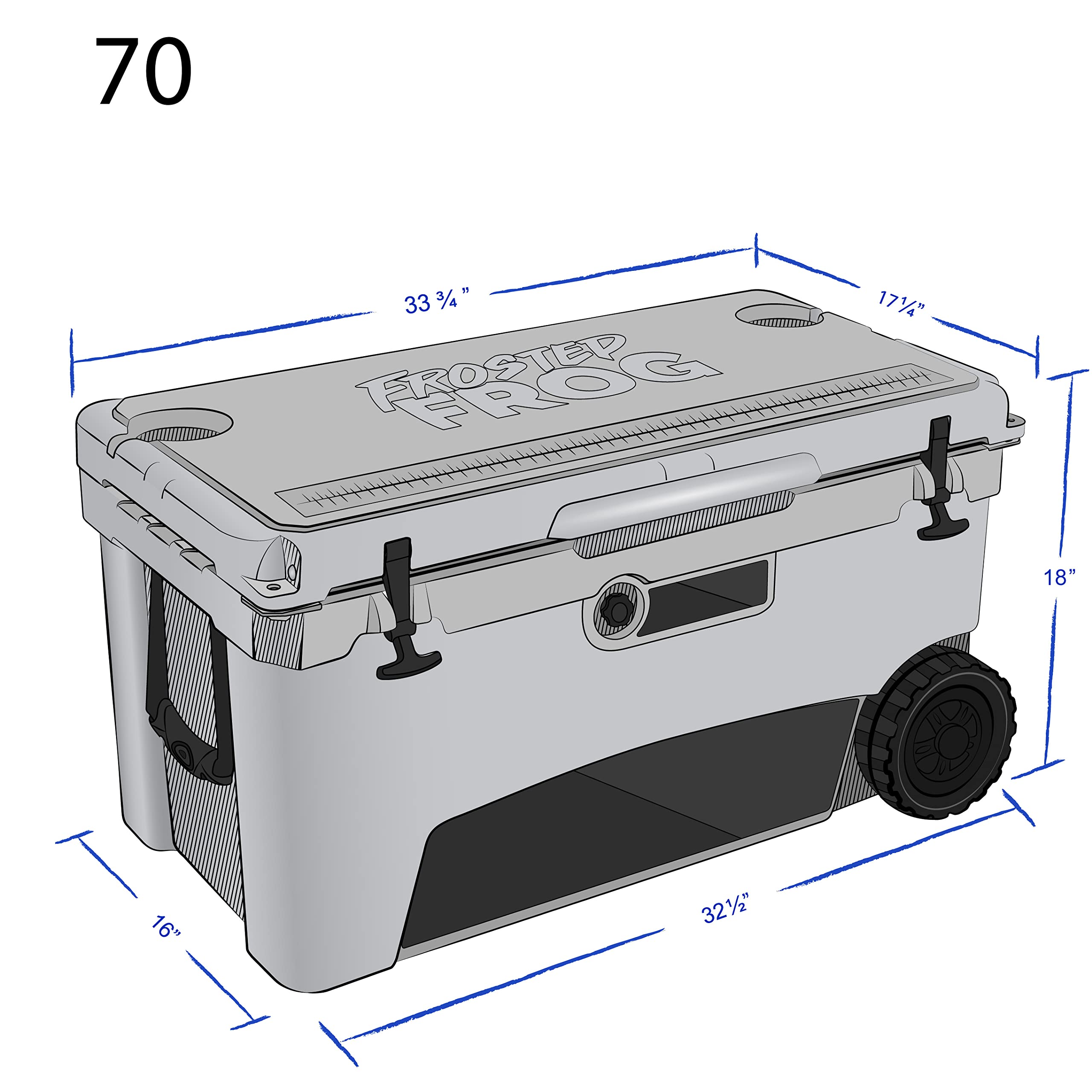 Frosted Frog Original Green 70 Quart Ice Chest Heavy Duty High Performance Roto-Molded Commercial Grade Insulated Cooler with Wheels