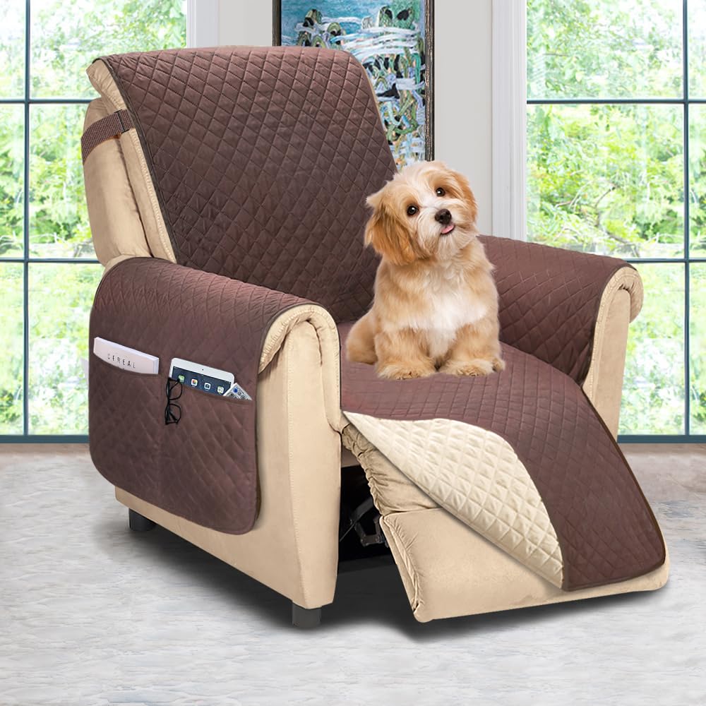 ASHLEYRIVER Reversible Recliner Chair Cover, Sofa Slipcover for Dogs, 3 Cushion Couch Protector (Recliner Oversize: Chocolate/Beige)