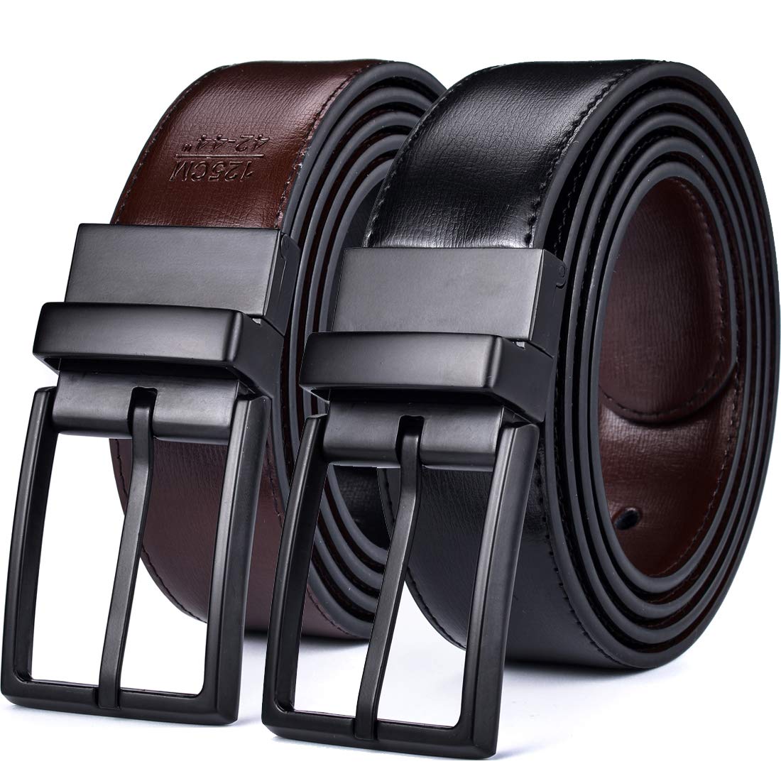 beltox fine Men's Dress Belt Leather Reversible 1.25" Wide Rotated Buckle Gift Box（Black/Brown Belt with 0440 Black Buckle,38-40）