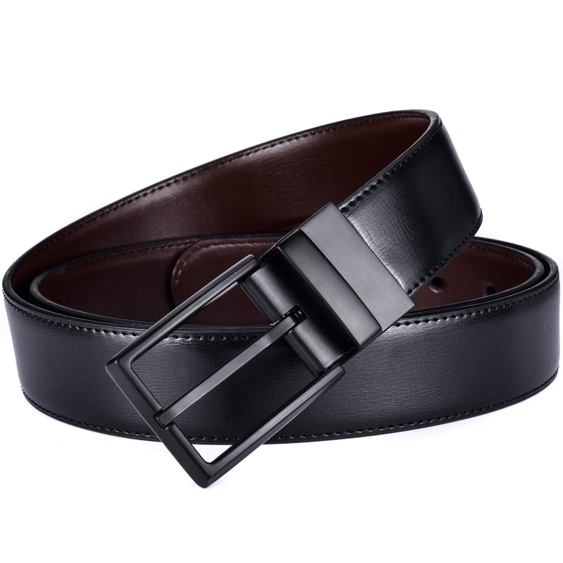 beltox fine Men's Dress Belt Leather Reversible 1.25" Wide Rotated Buckle Gift Box（Black/Brown Belt with 0440 Black Buckle,38-40）