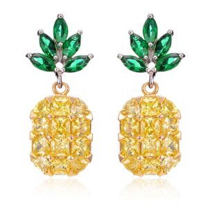 light weight pineapple watermelon crystal stud earrings for women girls cute hawaiian vacation beach party dangle drop fruit earring (pineapple 2)