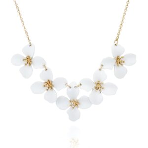 pomina floral flower bib necklace fashion statement flower collar white necklace for women (flower bib- white)