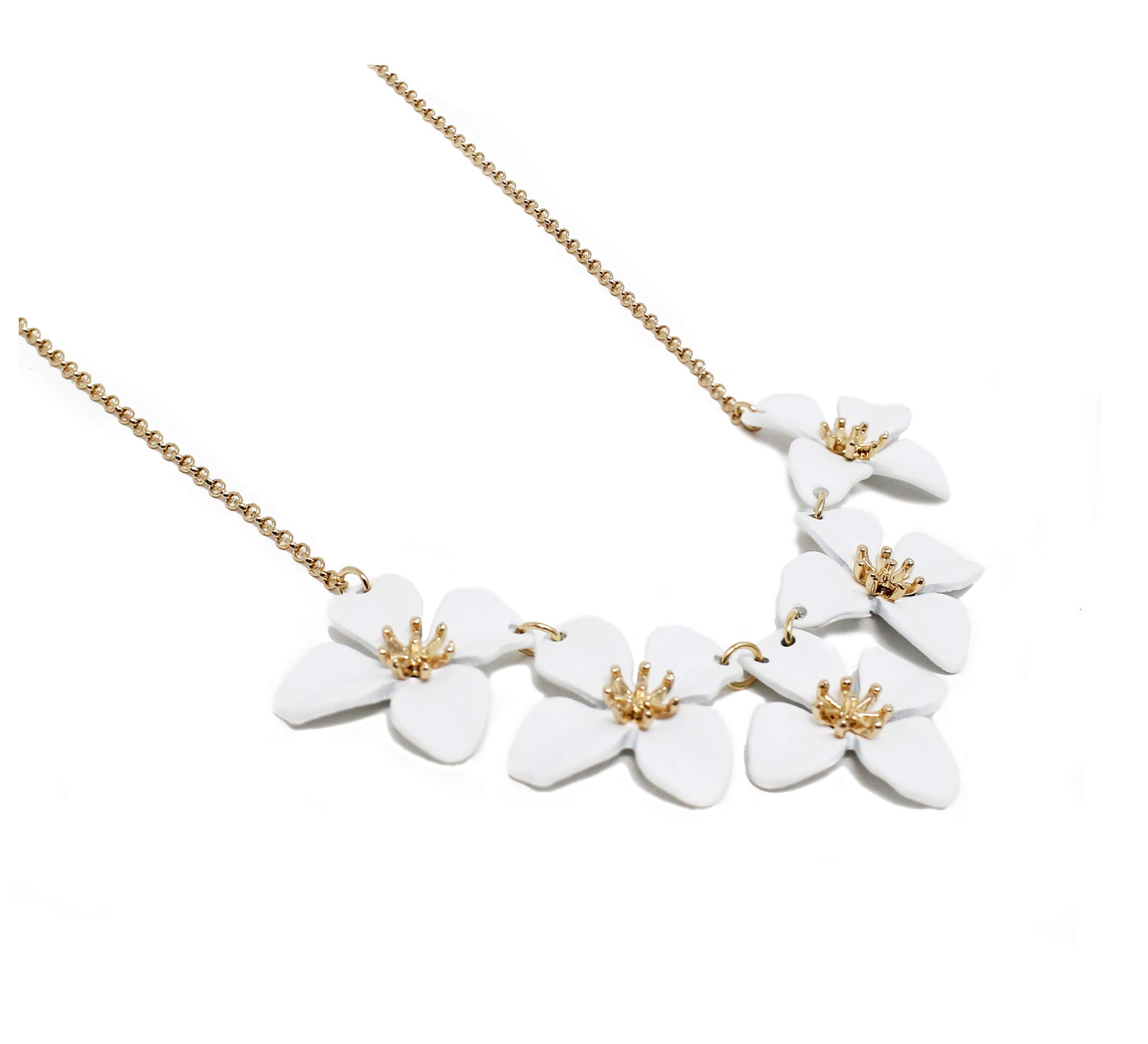 POMINA Floral Flower Bib Necklace Fashion Statement Flower Collar White Necklace for Women (Flower Bib- White)