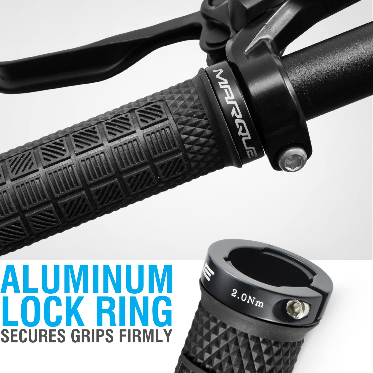 Marque Grapple Mountain Bike Handlebar Grips – Single Lock-On Ring MTB and BMX Bicycle Handle Bar with Non-Slip Grip (Phantom Black)