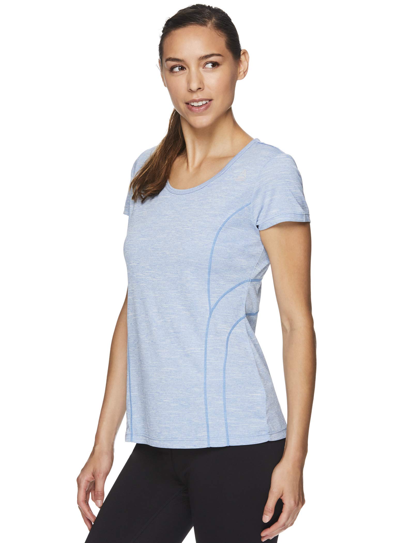 Reebok Womens Varigated Heathered Basic T-Shirt, Blue, Medium