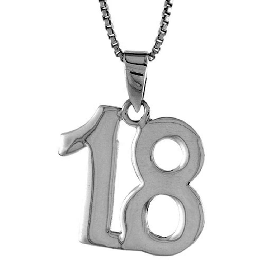 Sterling Silver Number 18 Necklace for Jersey Numbers & Recovery High Polish, 28 inch CRB_050