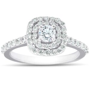 3/4ct diamond cushion double halo engagement ring 14k white gold - size 9