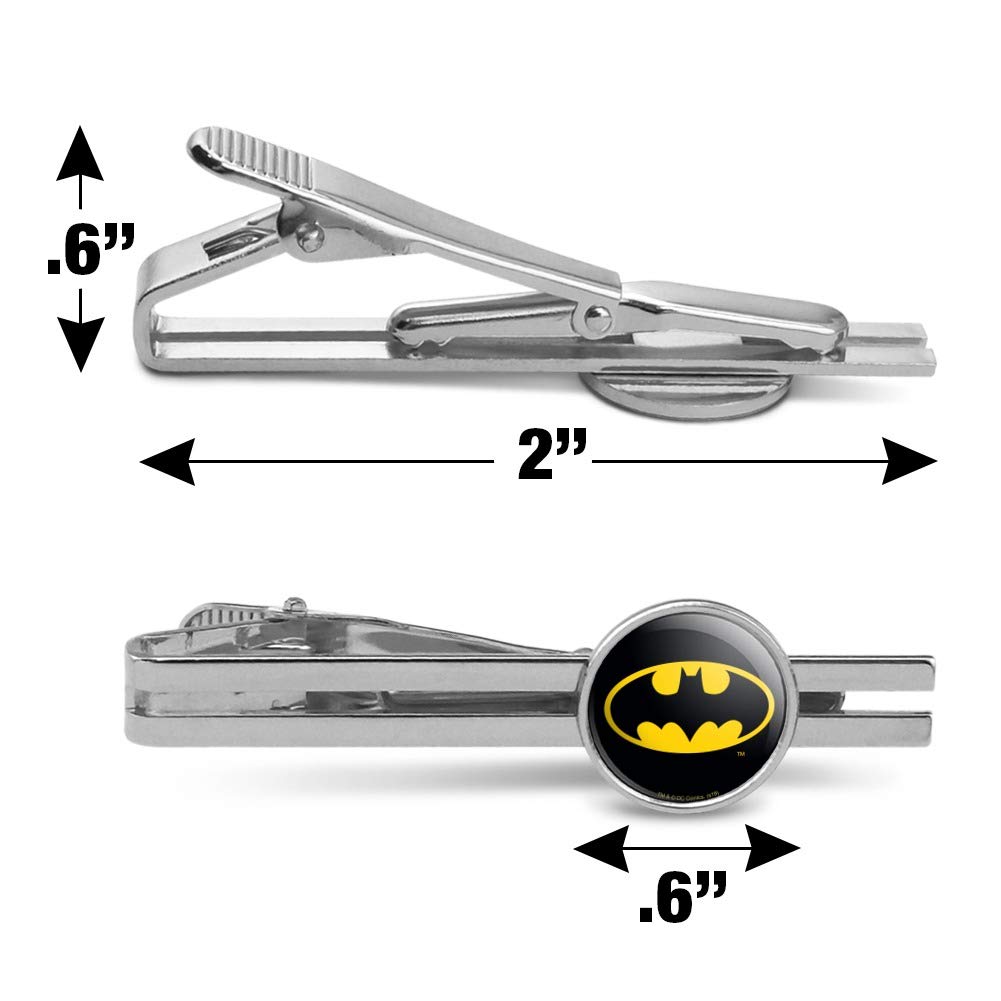 GRAPHICS & MORE Batman Classic Bat Shield Logo Round Tie Bar Clip Clasp Tack Silver Color Plated