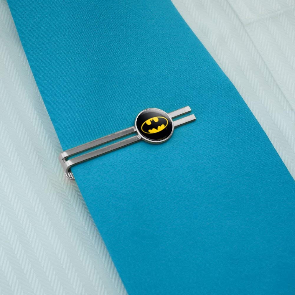 GRAPHICS & MORE Batman Classic Bat Shield Logo Round Tie Bar Clip Clasp Tack Silver Color Plated