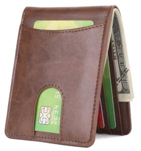 mens slim front pocket wallet id window card case with rfid blocking - coffee with quick slot