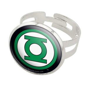 graphics & more green lantern logo silver plated adjustable novelty ring