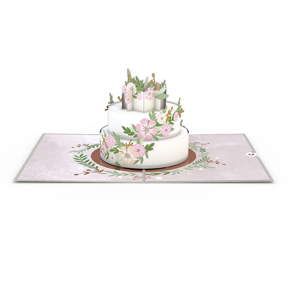 Lovepop Wedding Cake Pop Up Card, 5" W x 7" H, Pink and Green Floral Embellishments, Blank Envelope Included