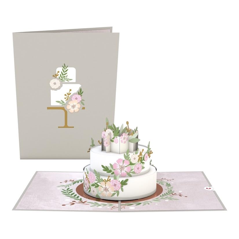 Lovepop Wedding Cake Pop Up Card, 5" W x 7" H, Pink and Green Floral Embellishments, Blank Envelope Included