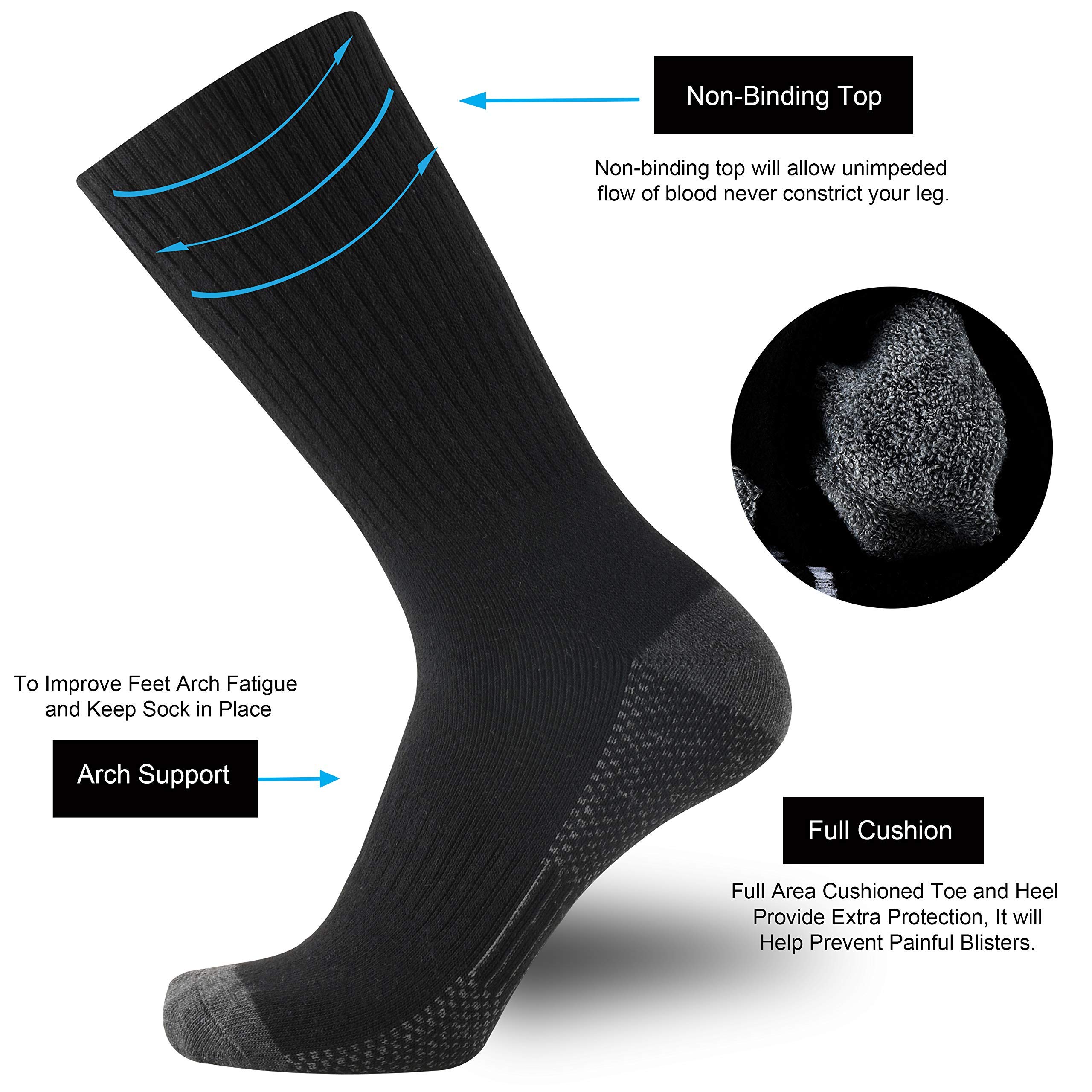 ONKE Cotton Cushion Crew Socks for Men Women Athletics All Seasons Thick Warm Heavy Duty Work Boots Moisture Wicking Control(Black L)