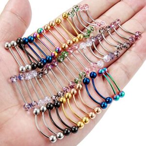 Hoeudjo 48PCS 16G Straight & Curved Barbells Snake Eyes Tongue Rings Surgical Steel Nipple Ring Nipplerings Piercing Jewelry for Women Men 16MM Silver-Tone Rose Gold Black