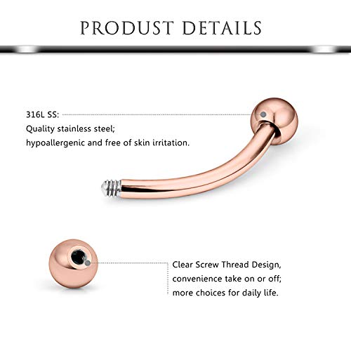 Hoeudjo 48PCS 16G Straight & Curved Barbells Snake Eyes Tongue Rings Surgical Steel Nipple Ring Nipplerings Piercing Jewelry for Women Men 16MM Silver-Tone Rose Gold Black