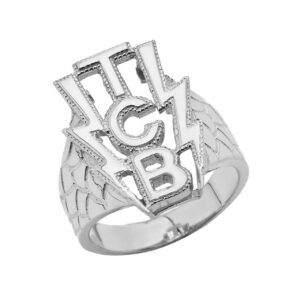 bold sterling silver taking care of business in a flash (tcb) ring (size 11.5)