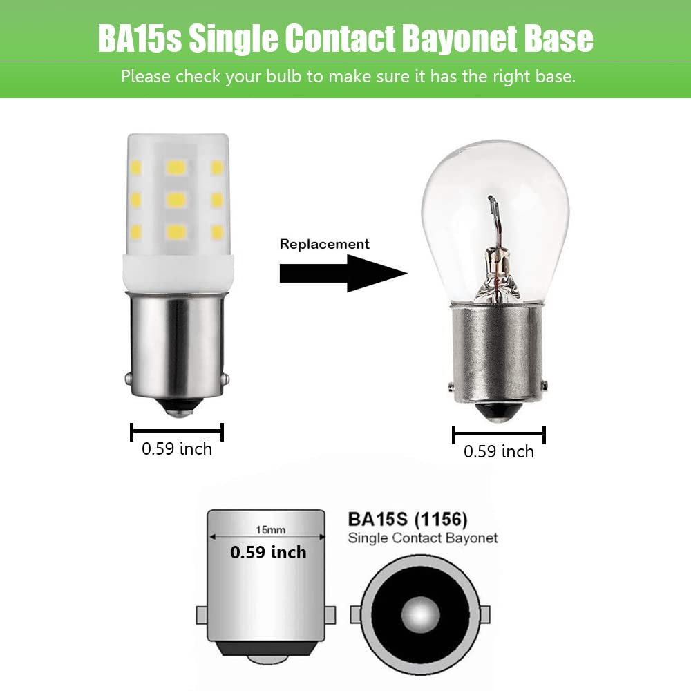 Makergroup 1156 1141 LED Light Bulbs, Weatherproof BA15S S8 SC Bayonet Single Contact Base, 2W Warm White 2700K-3000K 12V for Outdoor Landscape Deck Driveway Path Lights and RV Lighting 6pcs