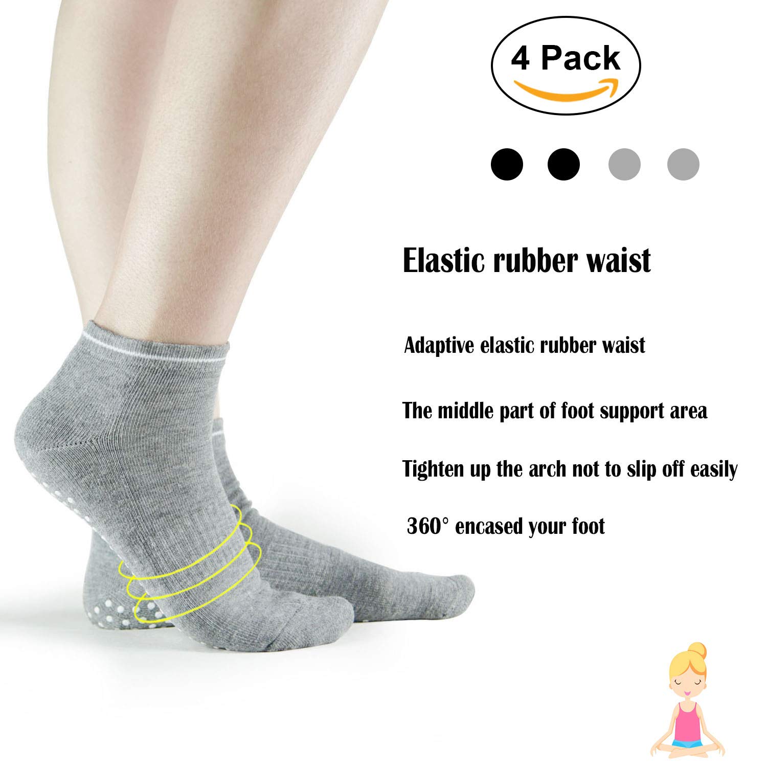 ELUTONG Non Slip Yoga Socks for Women Anti-Skid Pilates Ballet Barr Dance Athletic Sticky Grips Socks at Home Hospital