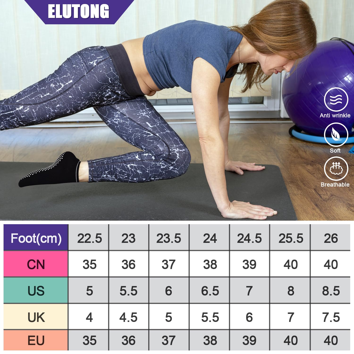 ELUTONG Non Slip Yoga Socks for Women Anti-Skid Pilates Ballet Barr Dance Athletic Sticky Grips Socks at Home Hospital