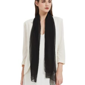 PANTONIGHT Long Chiffon Sheer Scarf For womens (065 plain black)