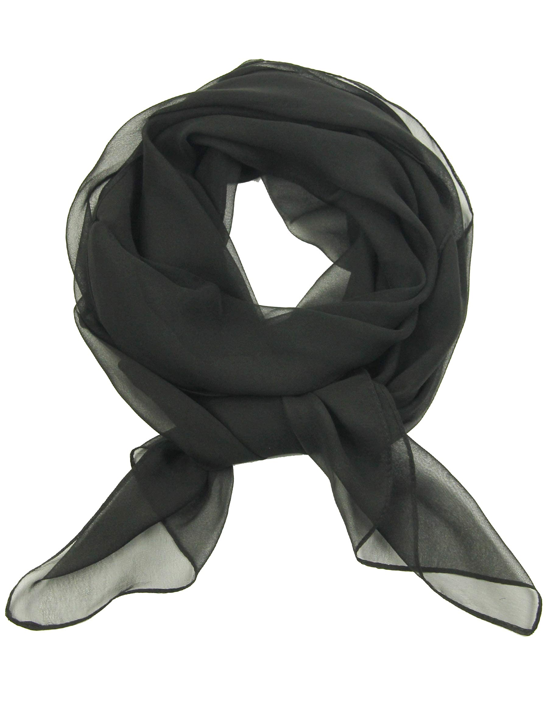 PANTONIGHT Long Chiffon Sheer Scarf For womens (065 plain black)