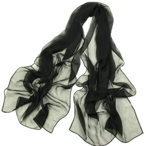 PANTONIGHT Long Chiffon Sheer Scarf For womens (065 plain black)