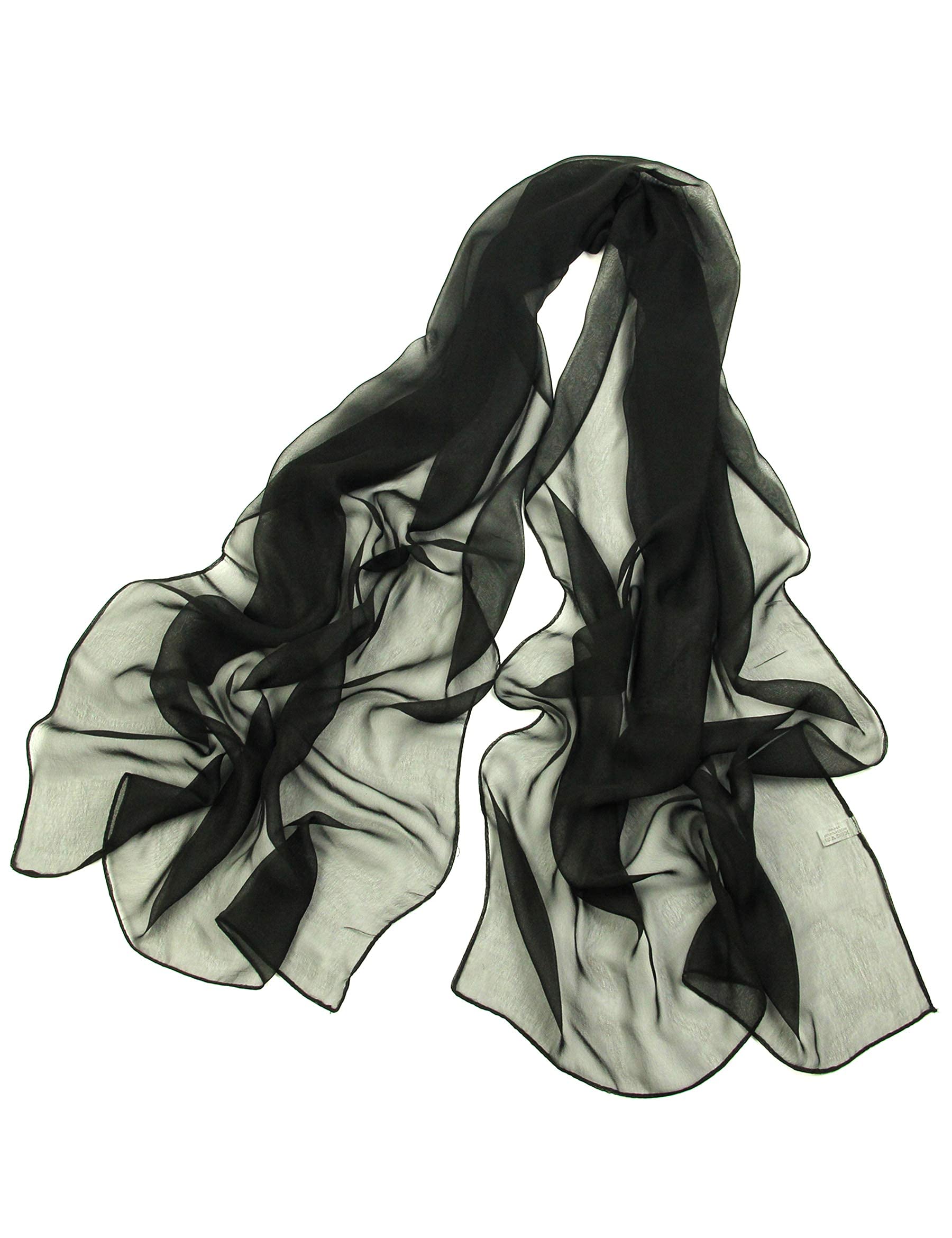 PANTONIGHT Long Chiffon Sheer Scarf For womens (065 plain black)