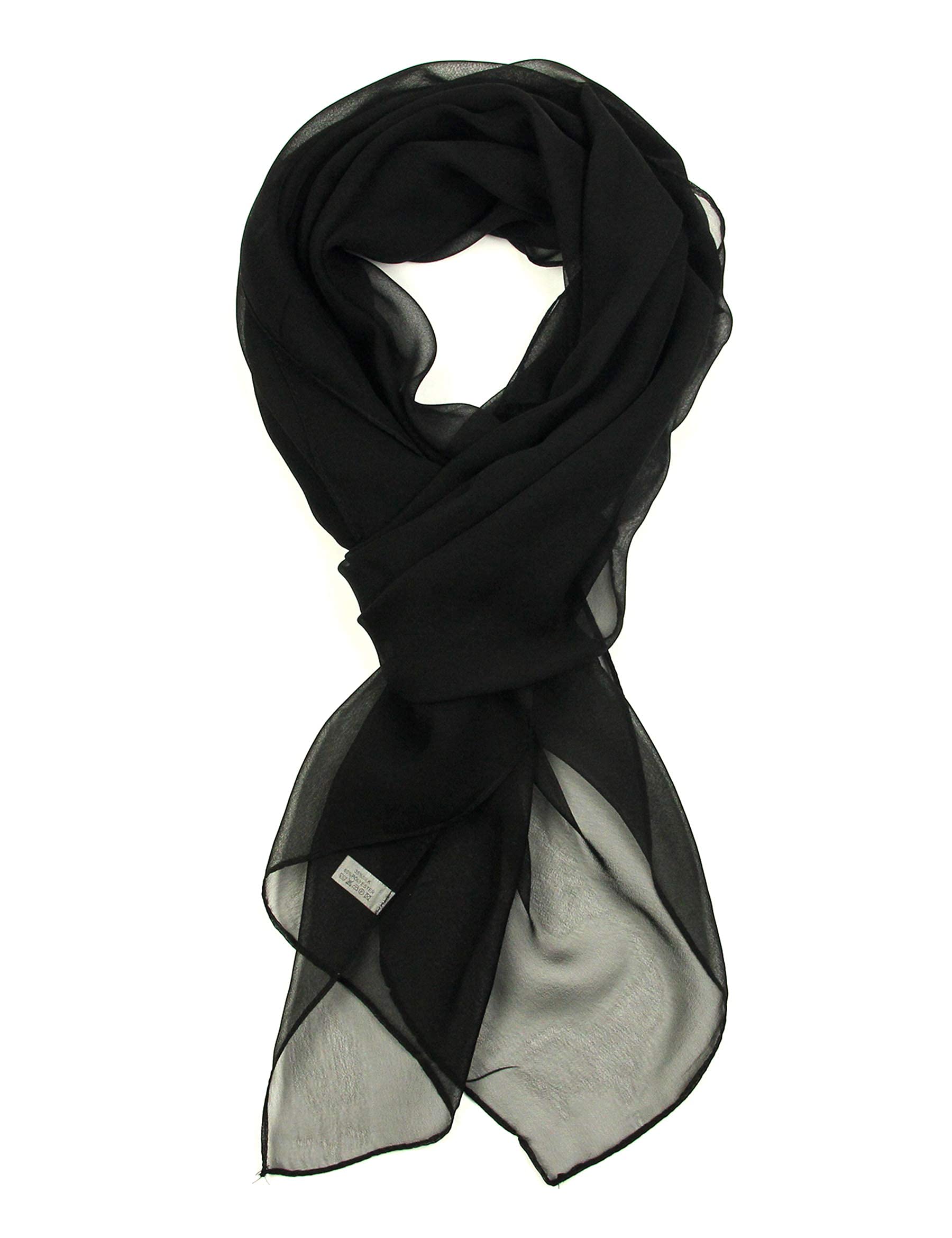 PANTONIGHT Long Chiffon Sheer Scarf For womens (065 plain black)