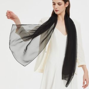 PANTONIGHT Long Chiffon Sheer Scarf For womens (065 plain black)