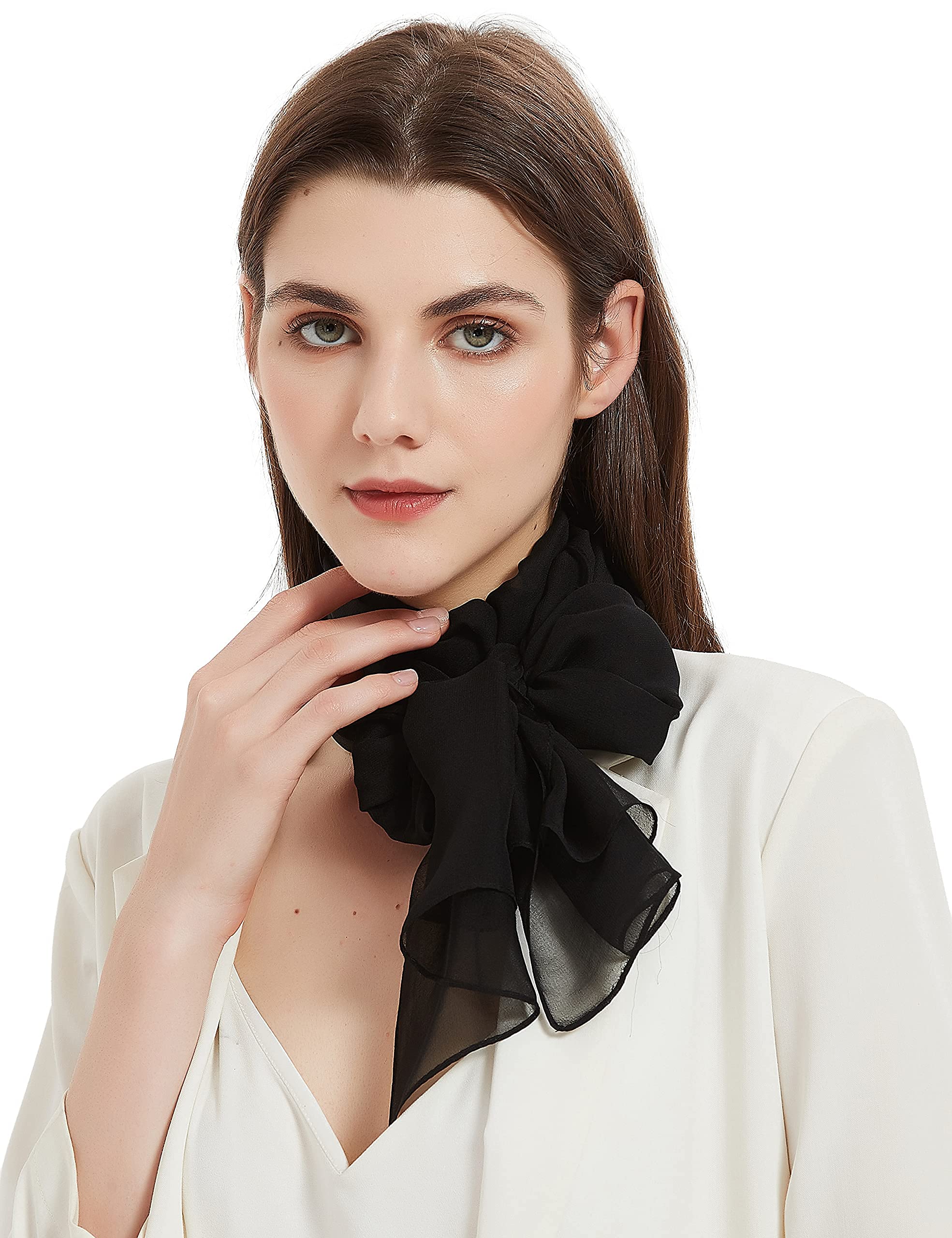 PANTONIGHT Long Chiffon Sheer Scarf For womens (065 plain black)