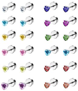 orazio cz stud earrings for women stainless steel cubic zirconia cute heart earrings screwback