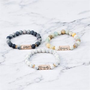 YINRIS 3 Pcs Natural Volcanic Stone Friendship Bracelets Handmade Beaded Stretch Bracelets (bra000001 (Best Friends Forever)