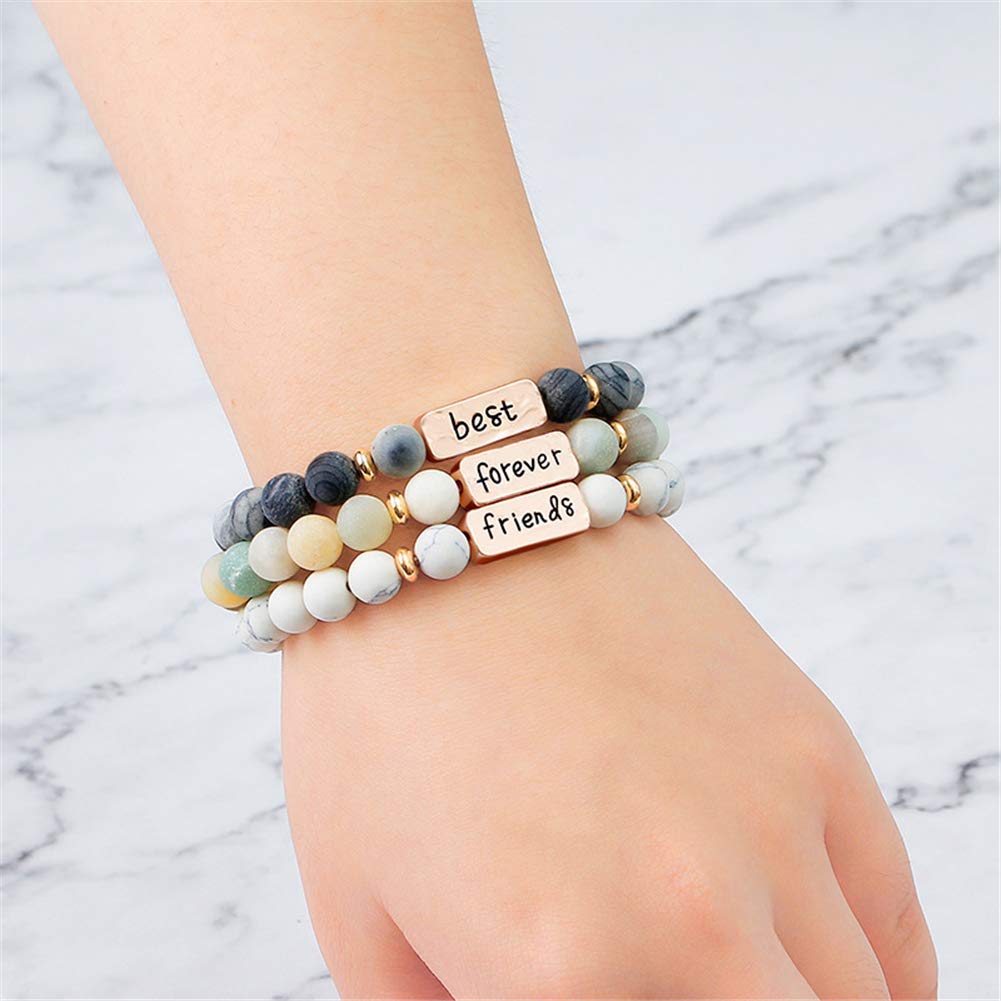 YINRIS 3 Pcs Natural Volcanic Stone Friendship Bracelets Handmade Beaded Stretch Bracelets (bra000001 (Best Friends Forever)