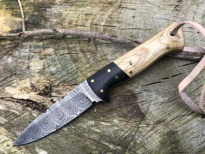 perkin damascus steel hunting knife with sheath bushcraft knife - sk1200